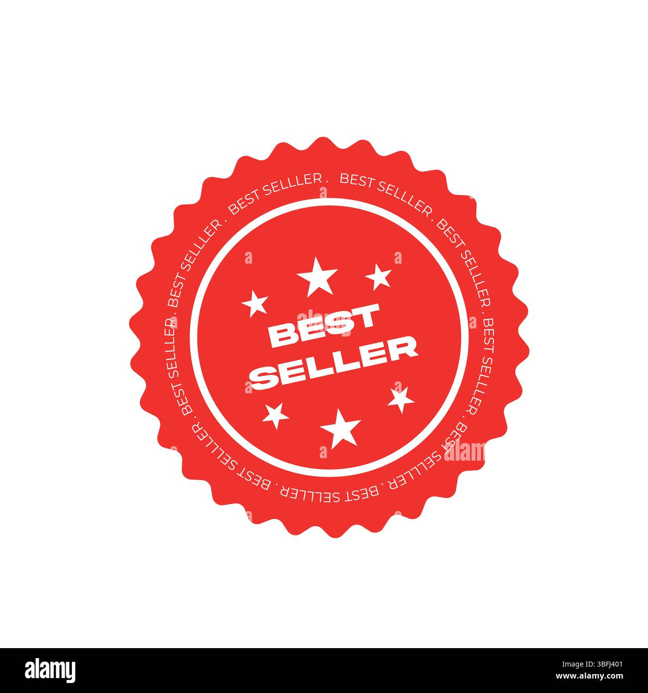 Red Star-Shaped Best Seller Badge Vector | Circle Label Design on White ...