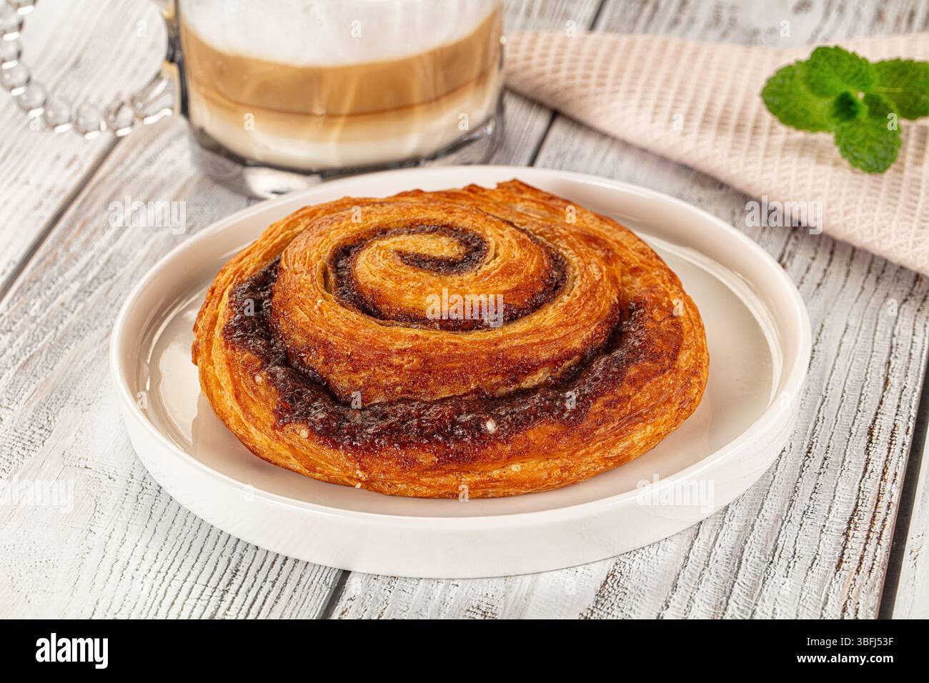 Homemade cinnabon swirl pastry with cinnamon for breakfast Stock Photo ...