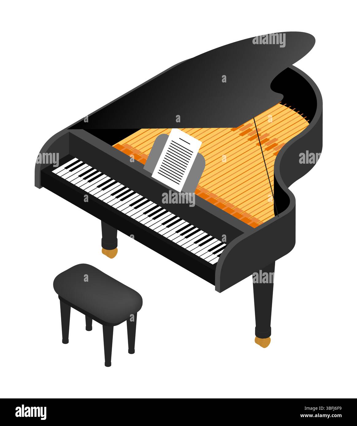 Isometric concert piano royal top view. Pianist place under the ...