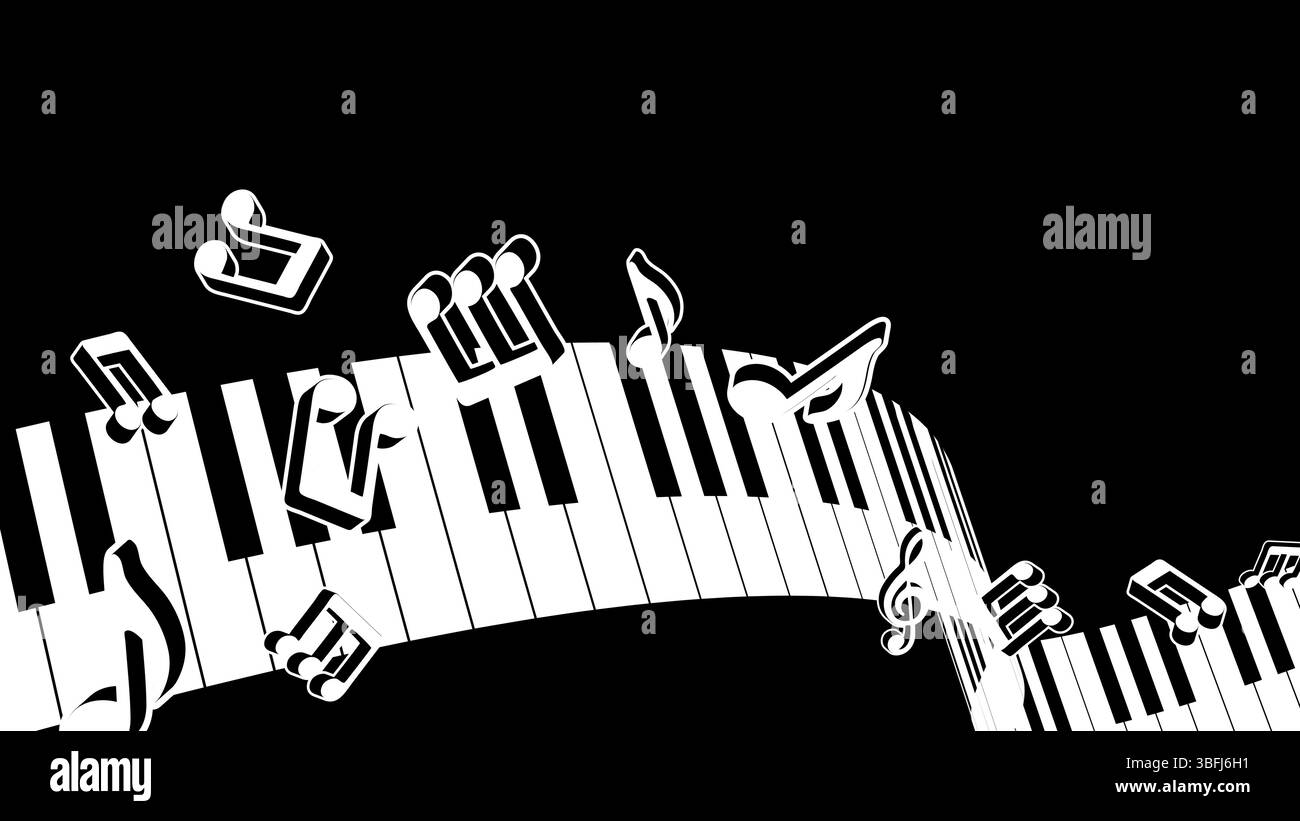 Piano keys and notes ribbon banner. Musical black and white keyboard ...