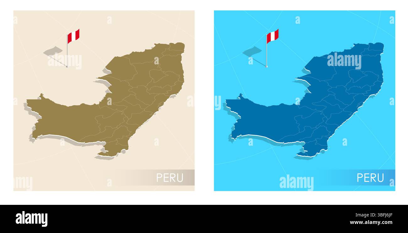Peru country flag installed on geographic positioning map point of ...