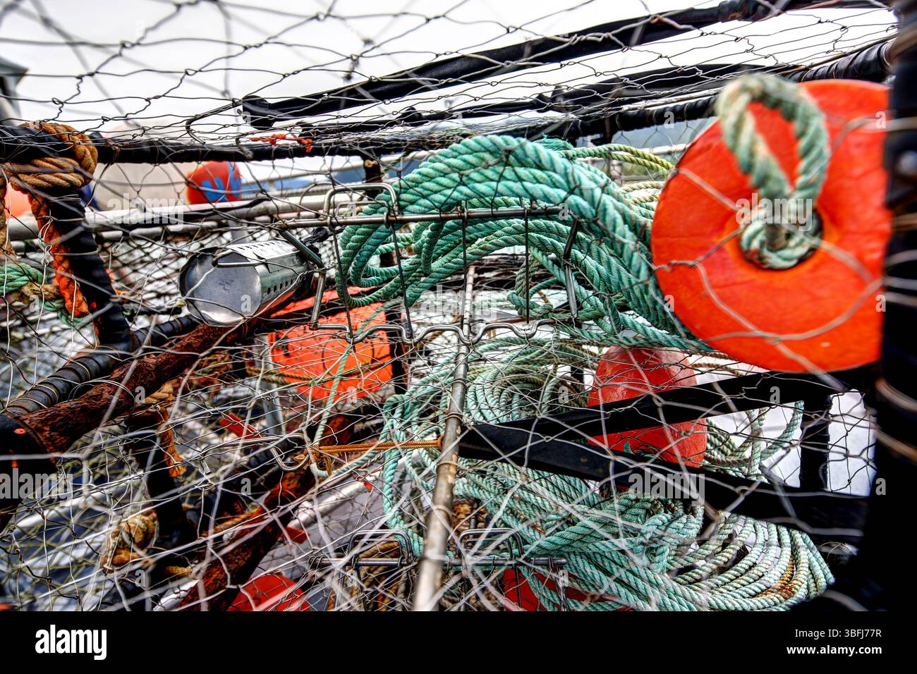 Rope, nets and traps aboard a lobster boat in Ketchikan Alaska Stock ...