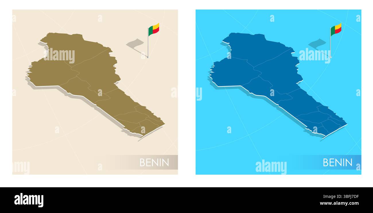 Benin country flag installed on geographic positioning map point of ...