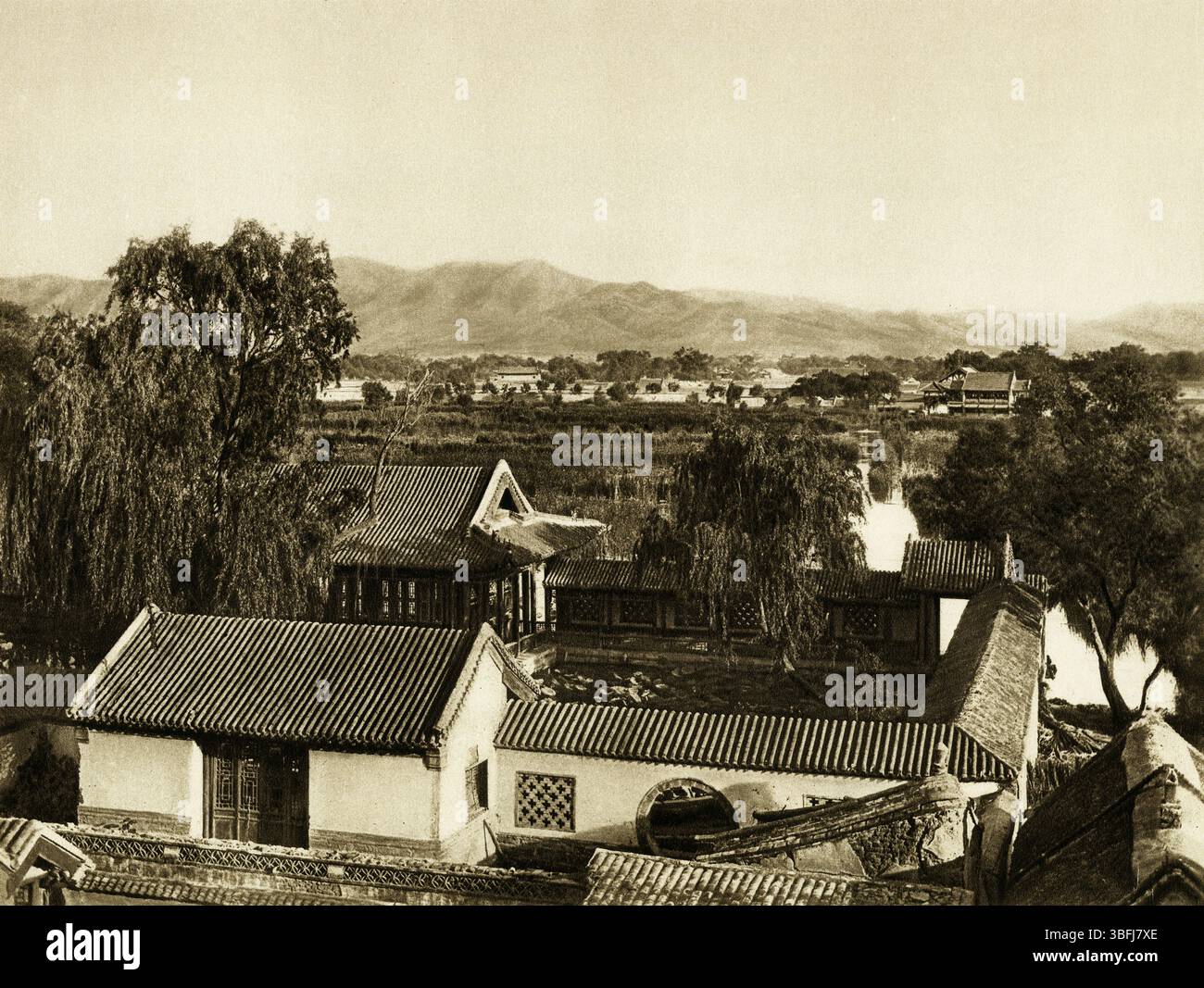 1920s Shandong Jinan Riverside Marketplace Rooftop View with ...