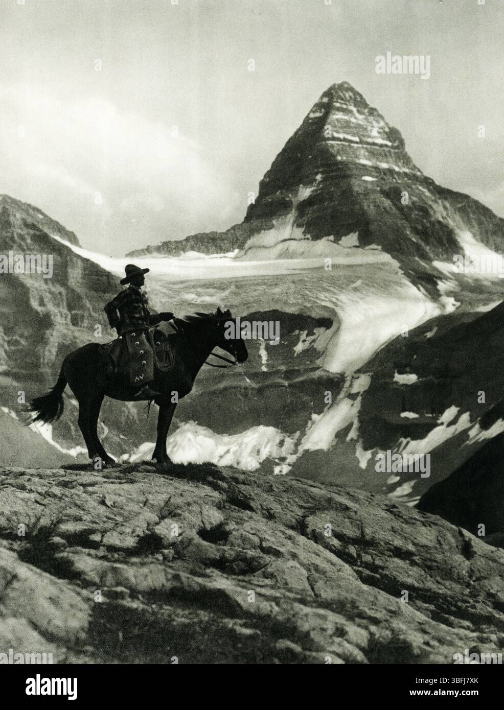 1920s Canada Mount Assiniboine – First Nations Horseman Silhouetted ...