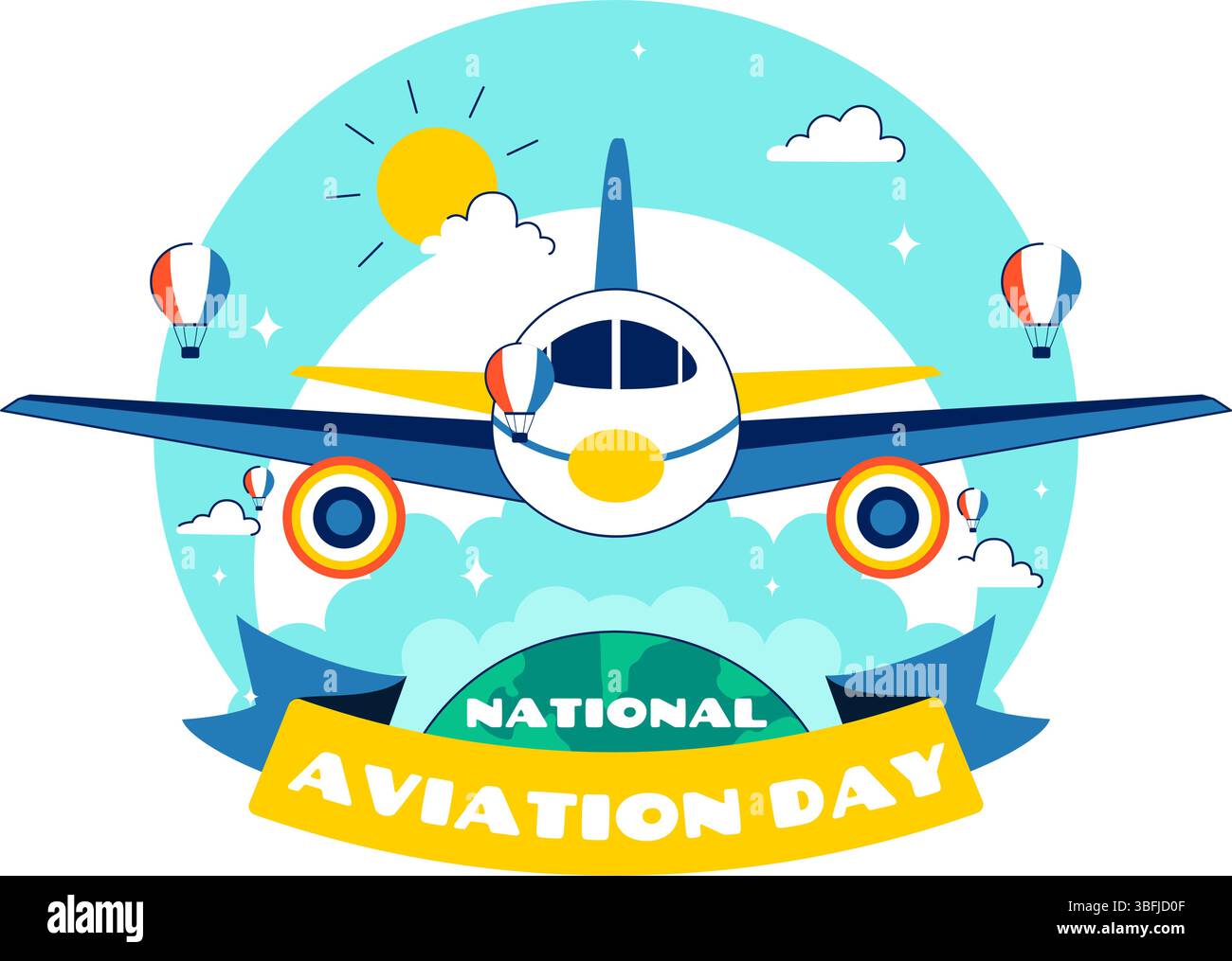 National Aviation Day Vector Illustration with an Airplane and Sky Blue ...