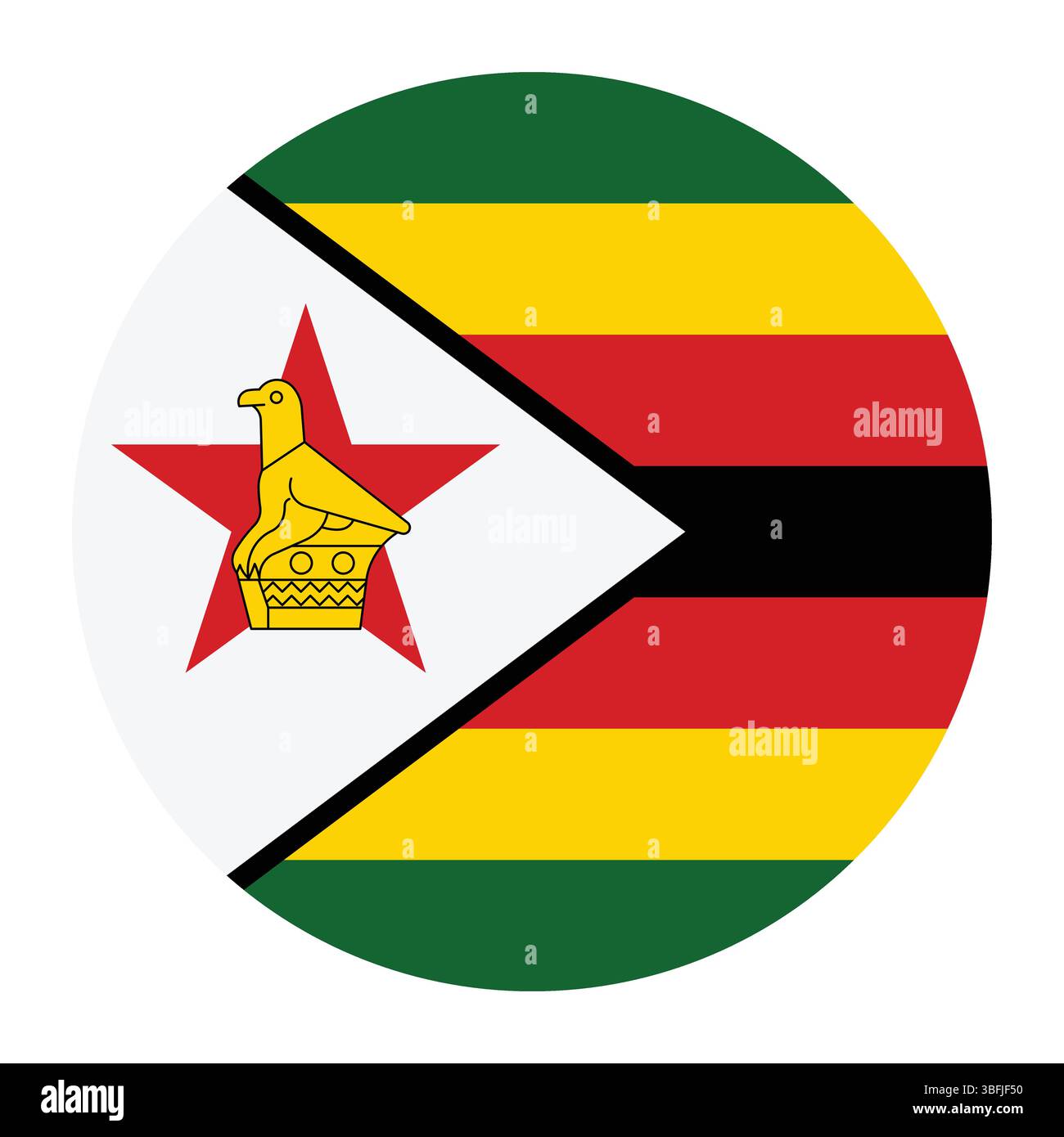 Zimbabwe flag. Zimbabwe circle flag. Flag icon. Standard color. Round ...