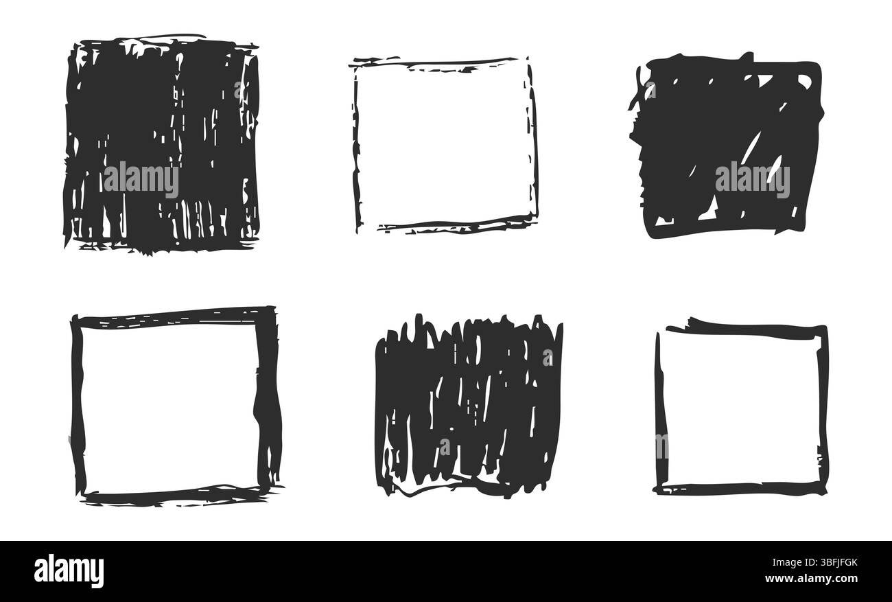 Grunge ink rectangle and square paint border with rough edges. Text box ...