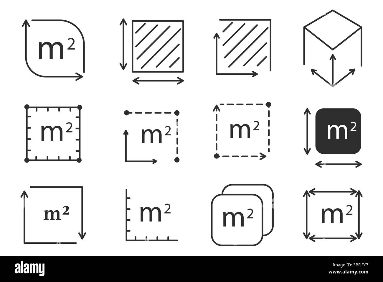 Square meter icon line quantity area, m2 measuring area sign symbol ...