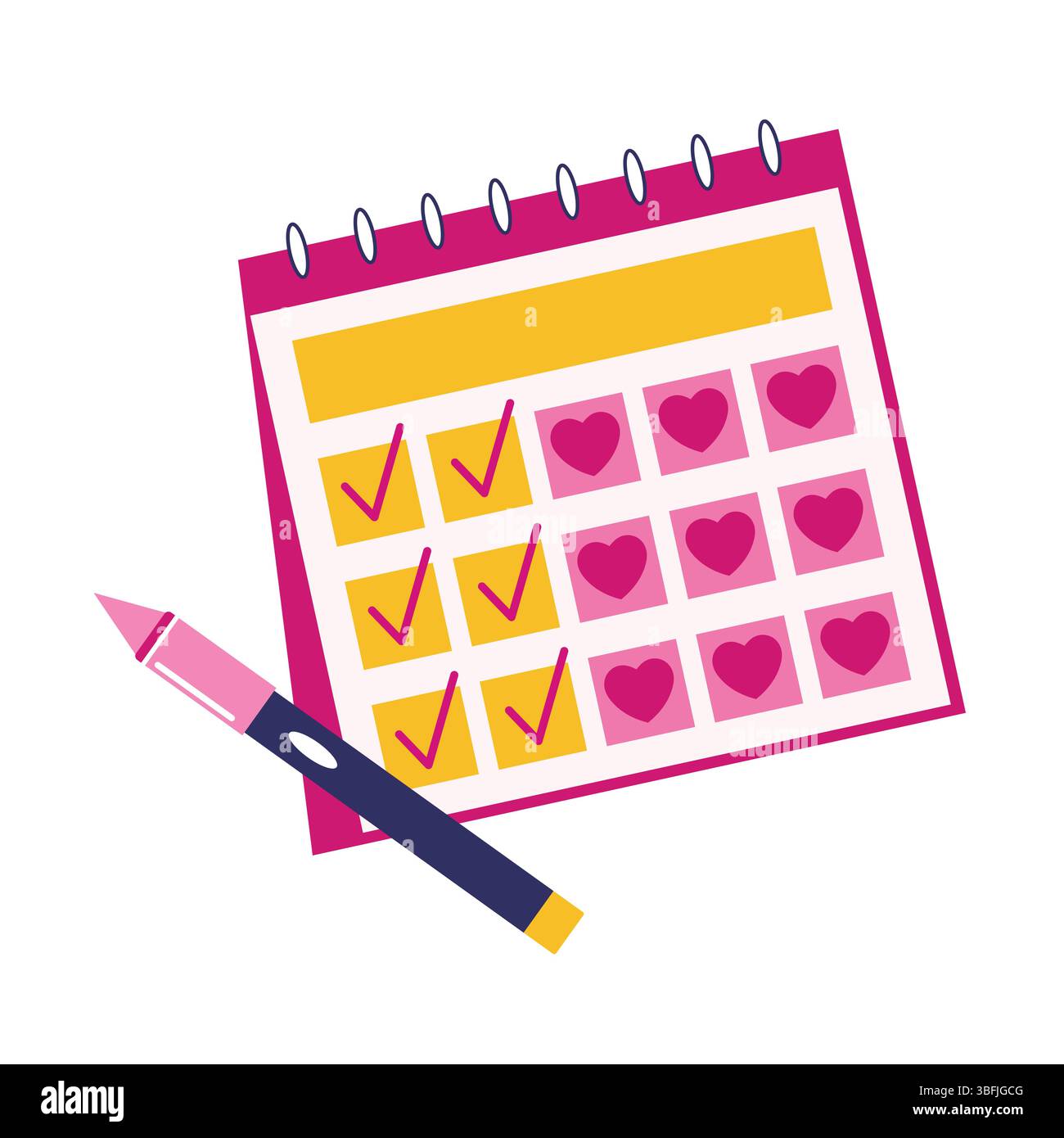 A colorful calendar with checkmarks and heart symbols Stock Vector ...