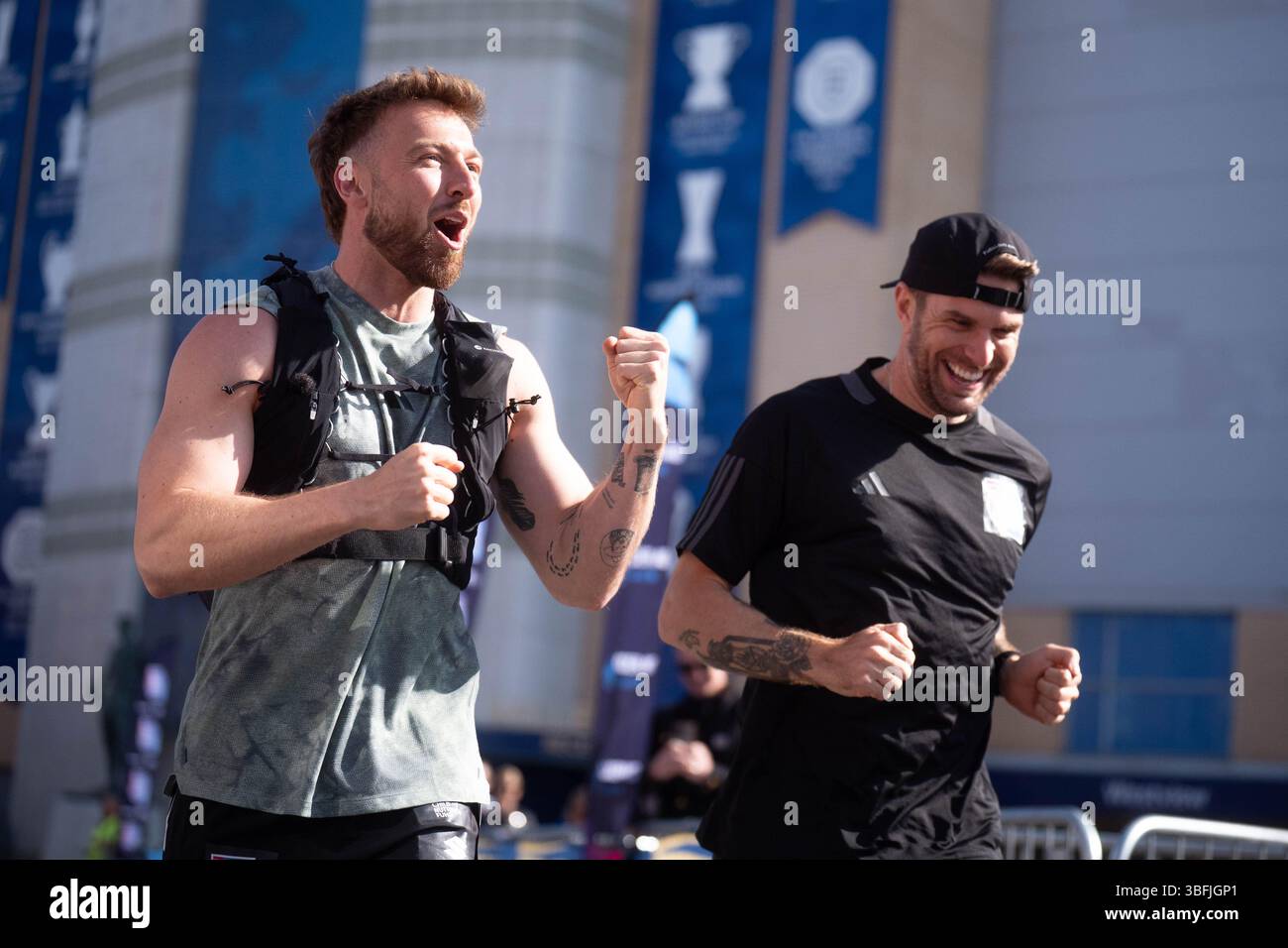 Sam Thompson (left) sets off with comedian Joel Dommett on a 250-mile ...