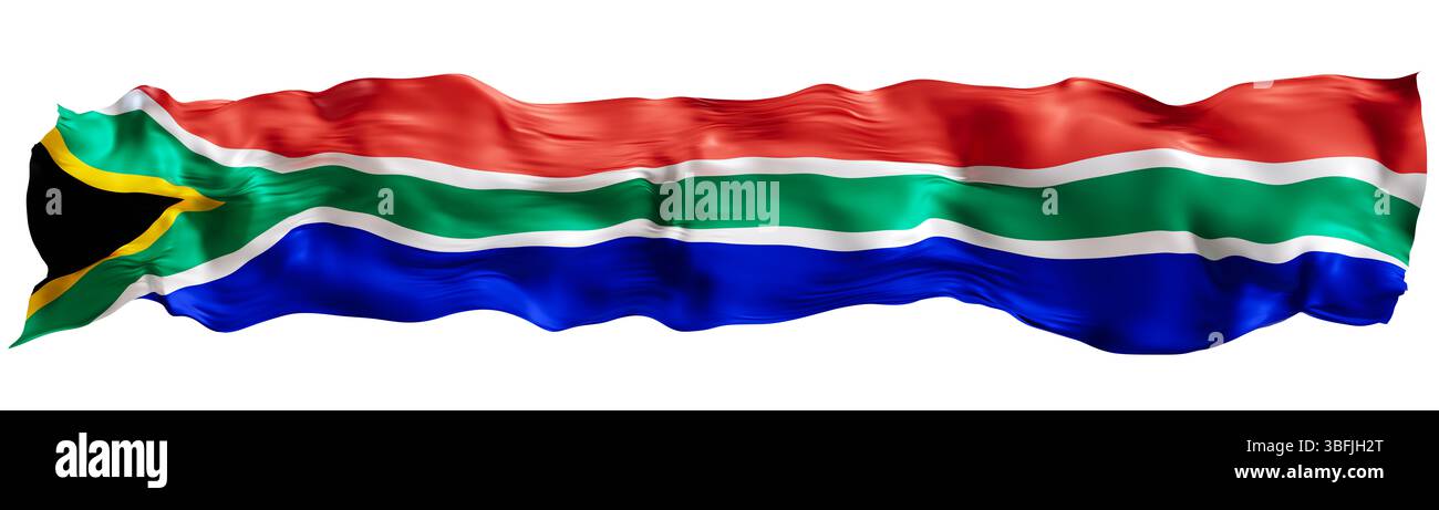 Stylized flag of South Africa waving in the wind, isolated on white ...