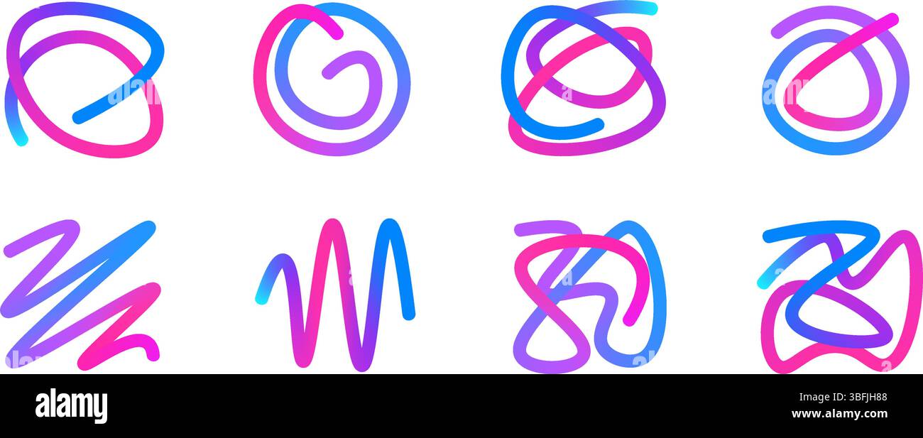 Colorful gradient whimsical shapes set. Wavy squiggles abstract shapes ...