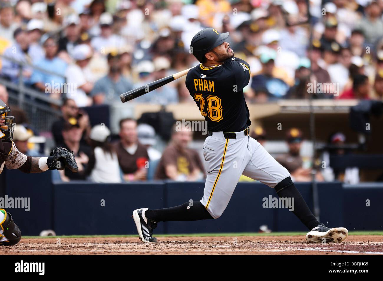 Pittsburgh Pirates' Tommy Pham flies out to center field against the ...