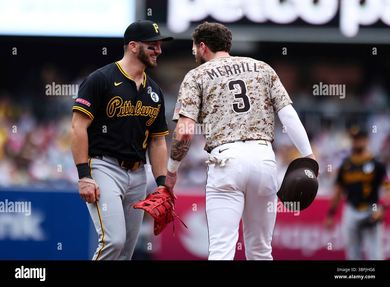 Pittsburgh Pirates' Spencer Horwitz, left, and San Diego Padres ...