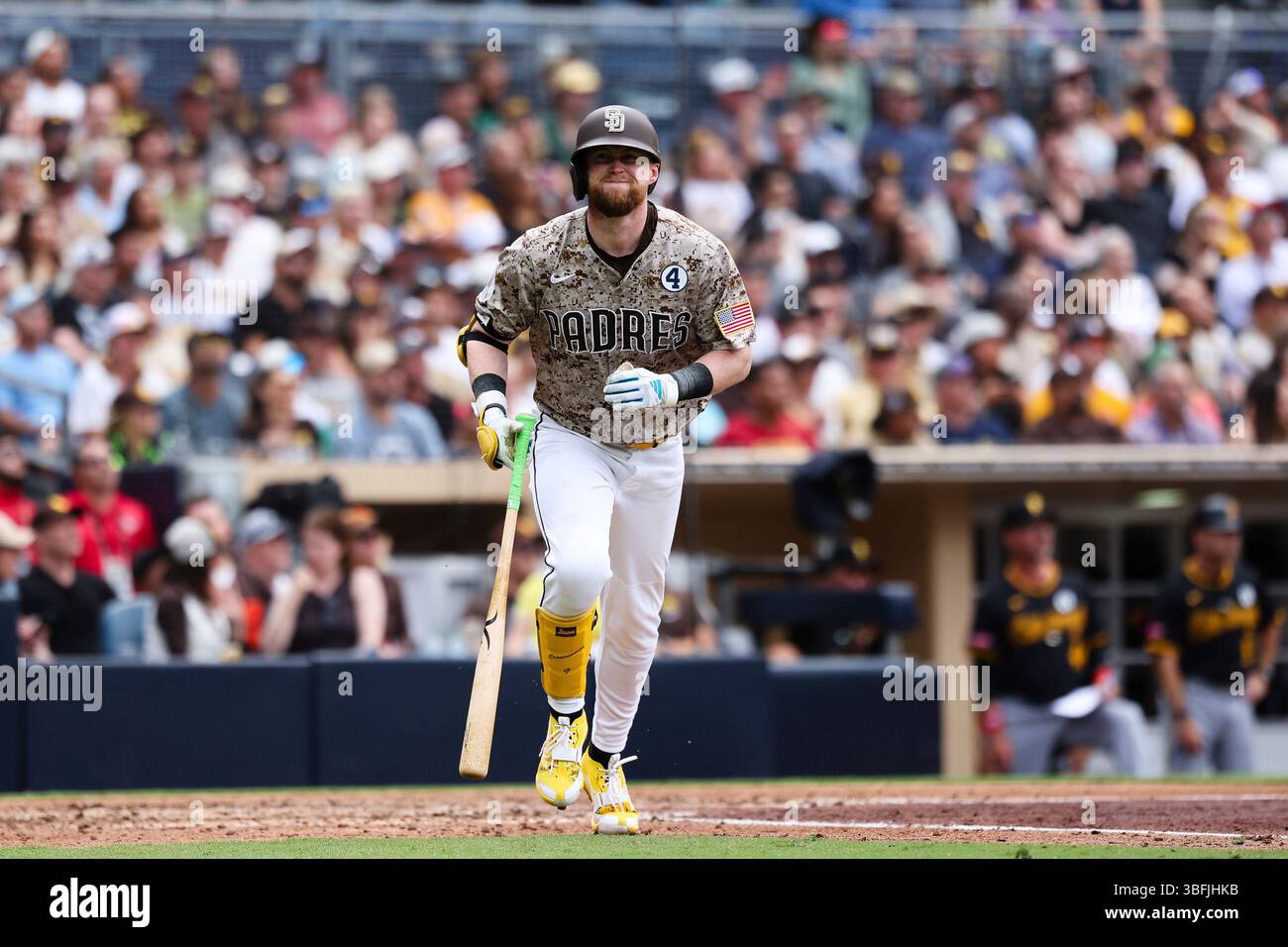 San Diego Padres' Jake Cronenworth reacts after flying out to right ...