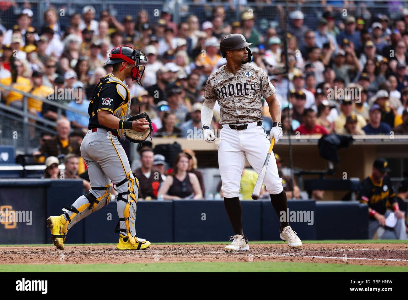 San Diego Padres' Xander Bogaerts reacts after striking out against the ...