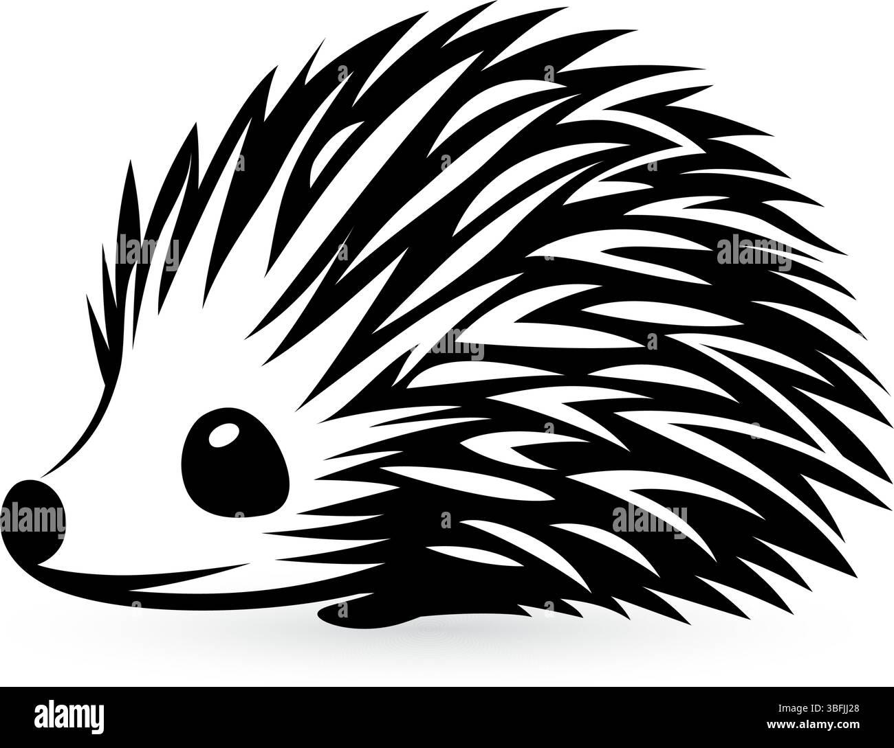Black outlined cartoon hedgehog on a white background, featuring a ...