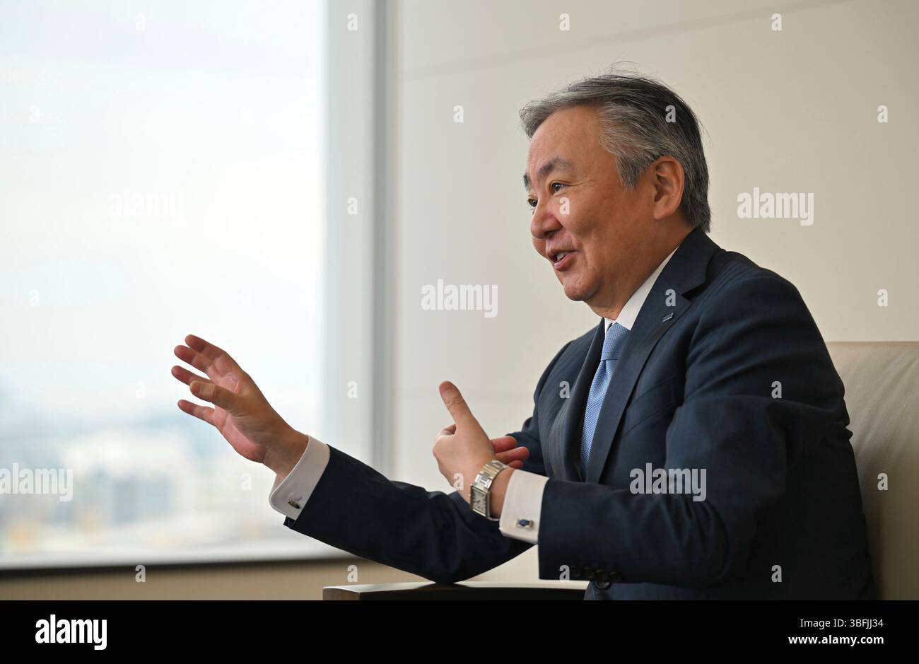 IHI Corporation President Hiroshi Ide speaks during an interview in Koto Ward, Tokyo on June 2 ...