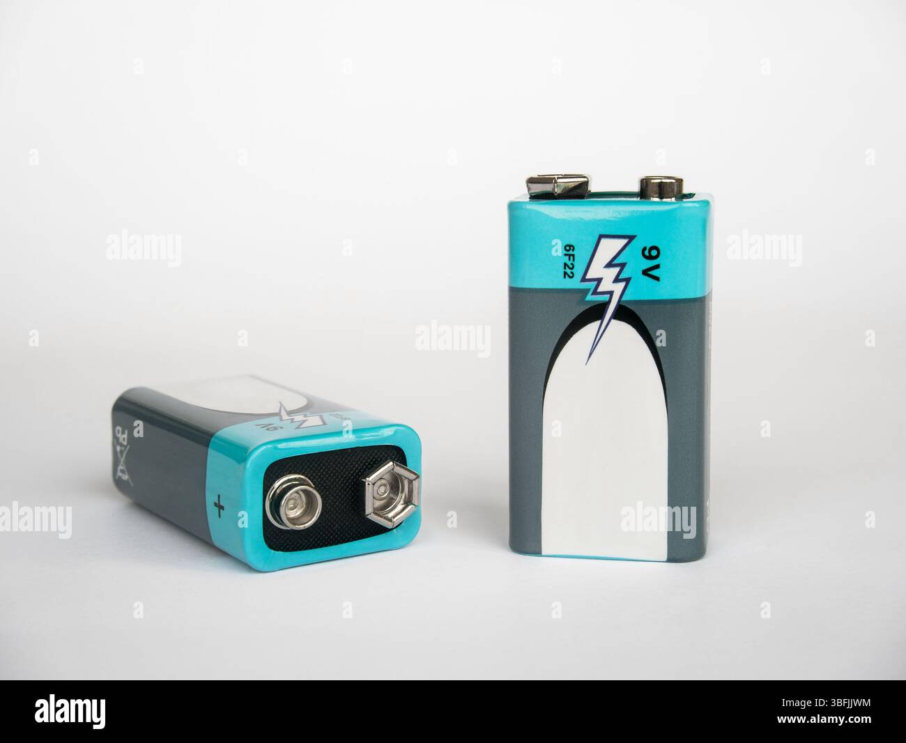 Carbon-zinc (salt) battery type 6F22 voltage 9V isolated on white ...