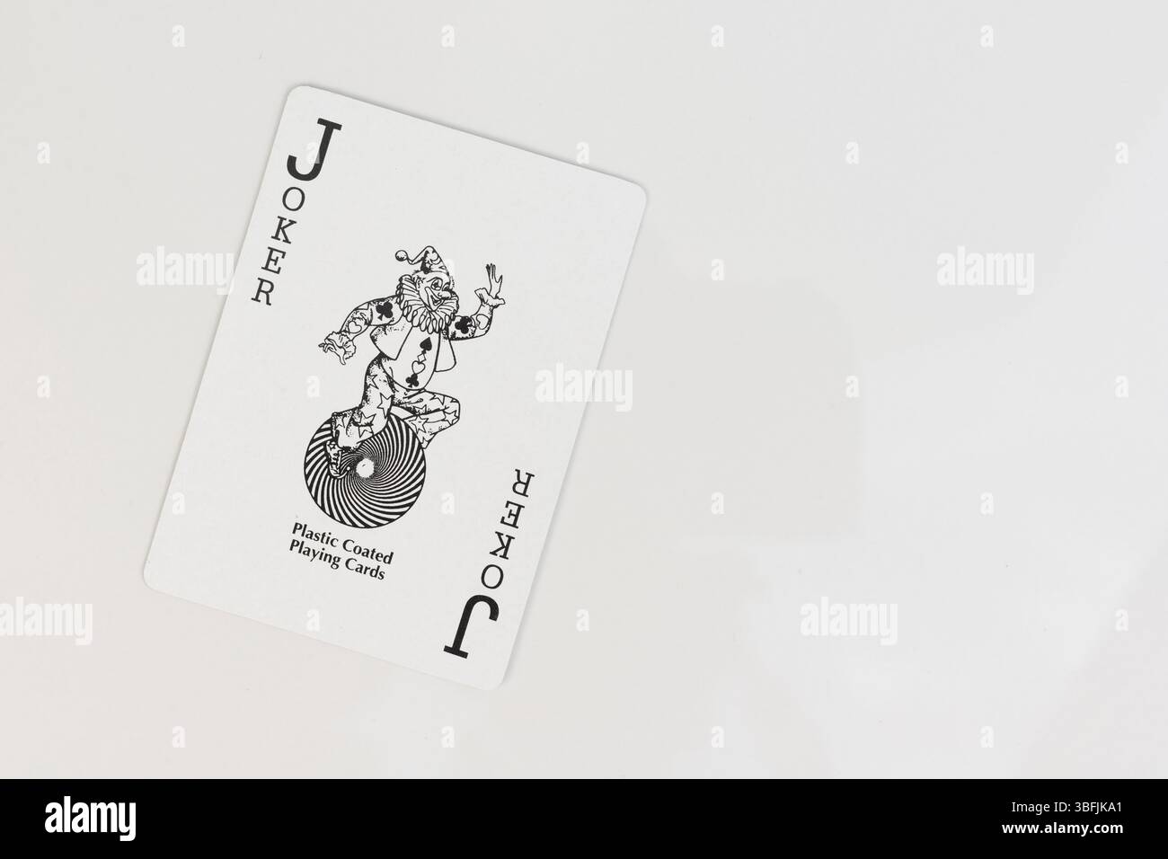 Black joker playing card on white background with blank space for text ...