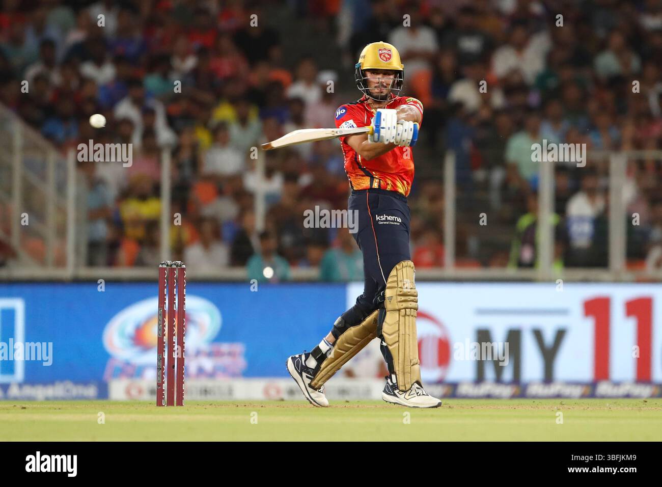 AHMEDABAD, INDIA - JUNE 1: Nehal Wadhera of Punjab Kings plays a shot ...