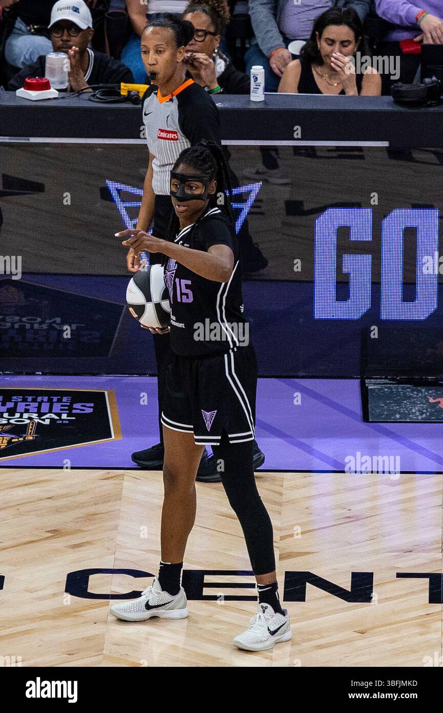 June 01 2025 San Francisco CA, U.S.A. Valkyries guard Tiffany Hayes (15)sets the play during the ...