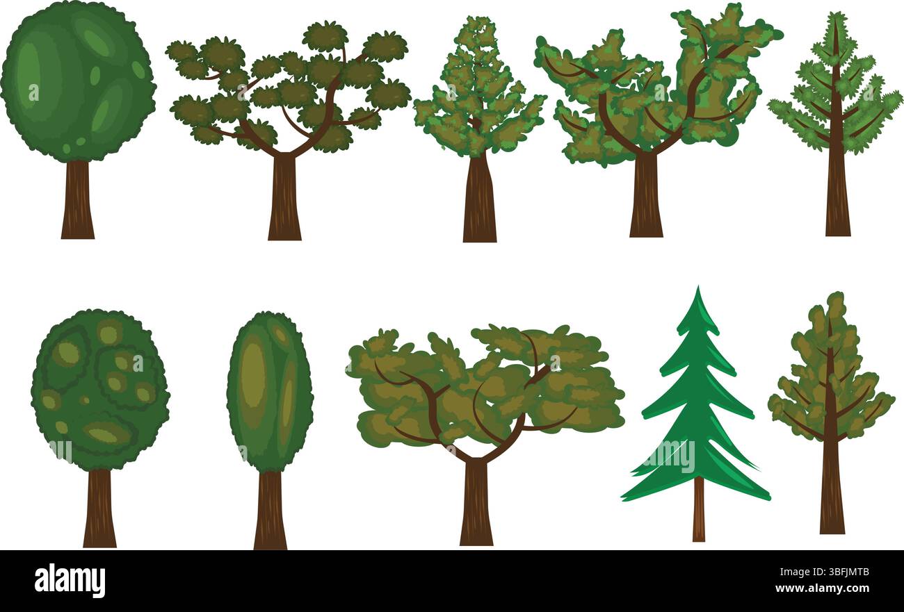 Set of trees design elements, flat graphic source Stock Vector Image ...