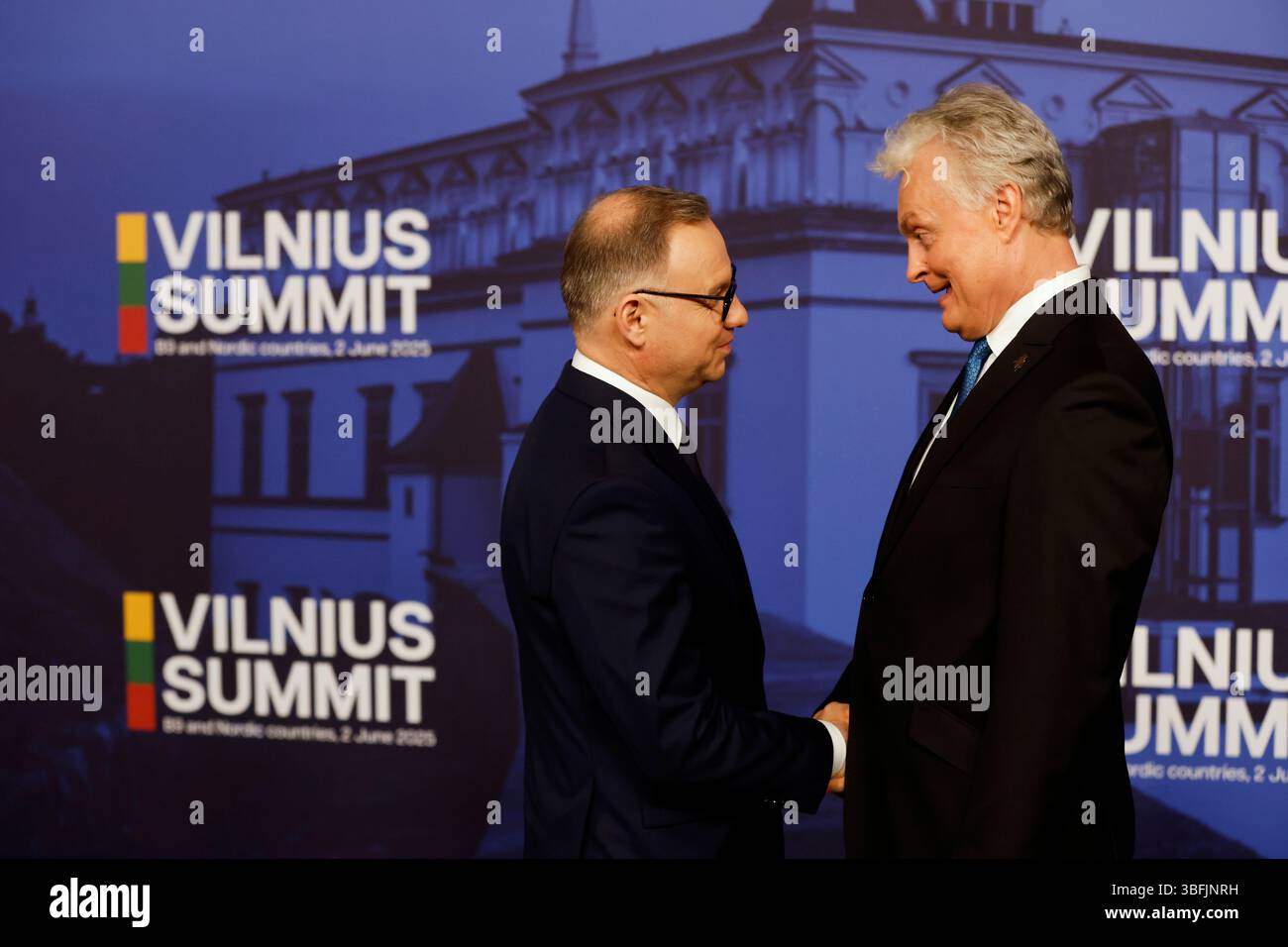 Lithuania's President Gitanas Nauseda, right, welcomes Poland's ...