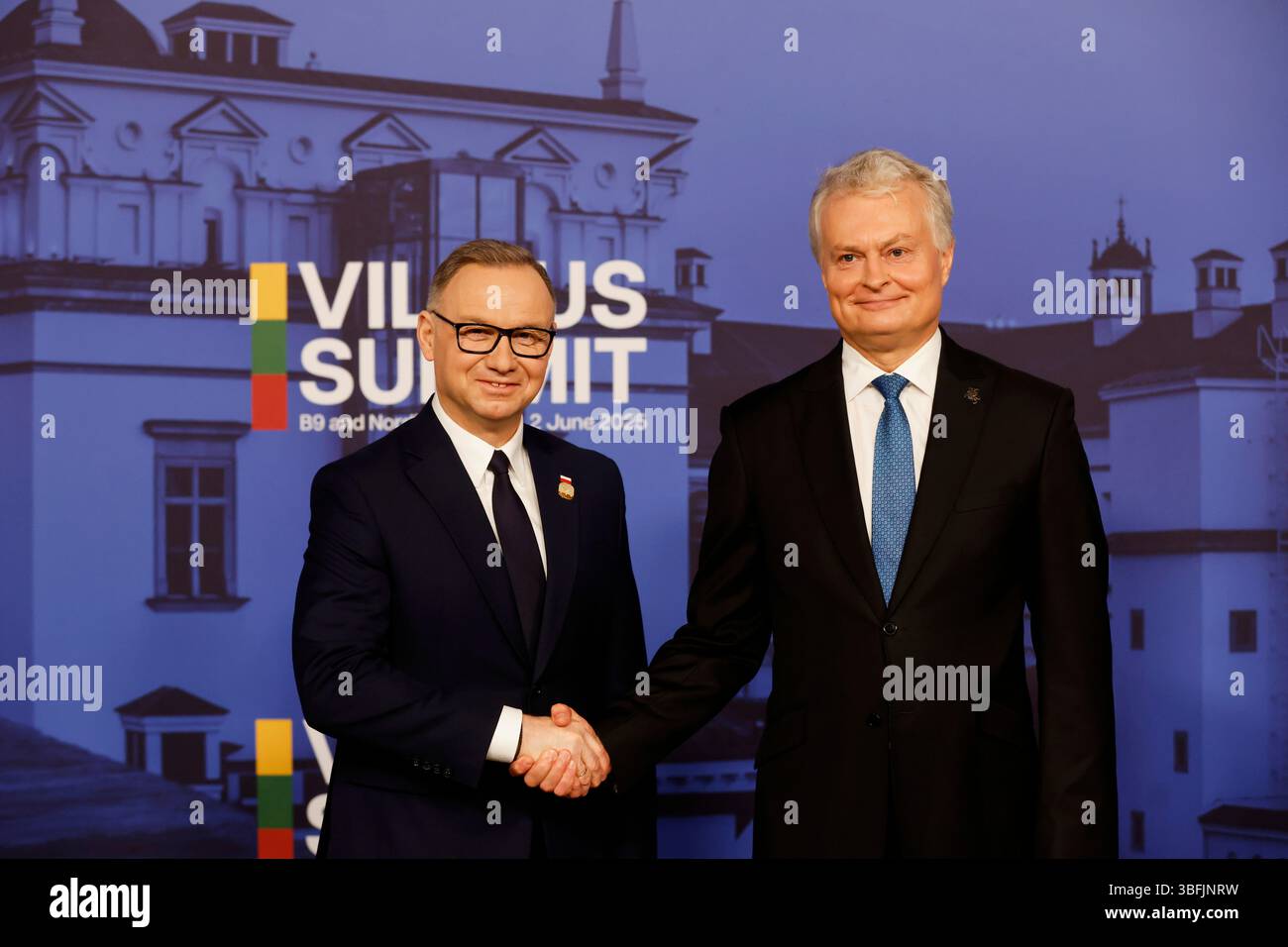 Lithuania's President Gitanas Nauseda, right, welcomes Poland's ...