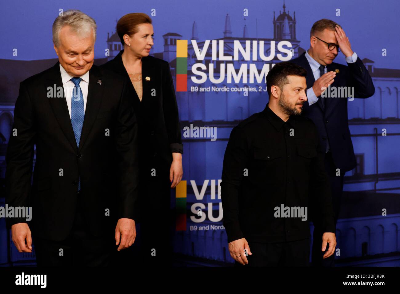 From left, Lithuania's President Gitanas Nauseda, Denmark's Prime Minister Mette Frederiksen ...