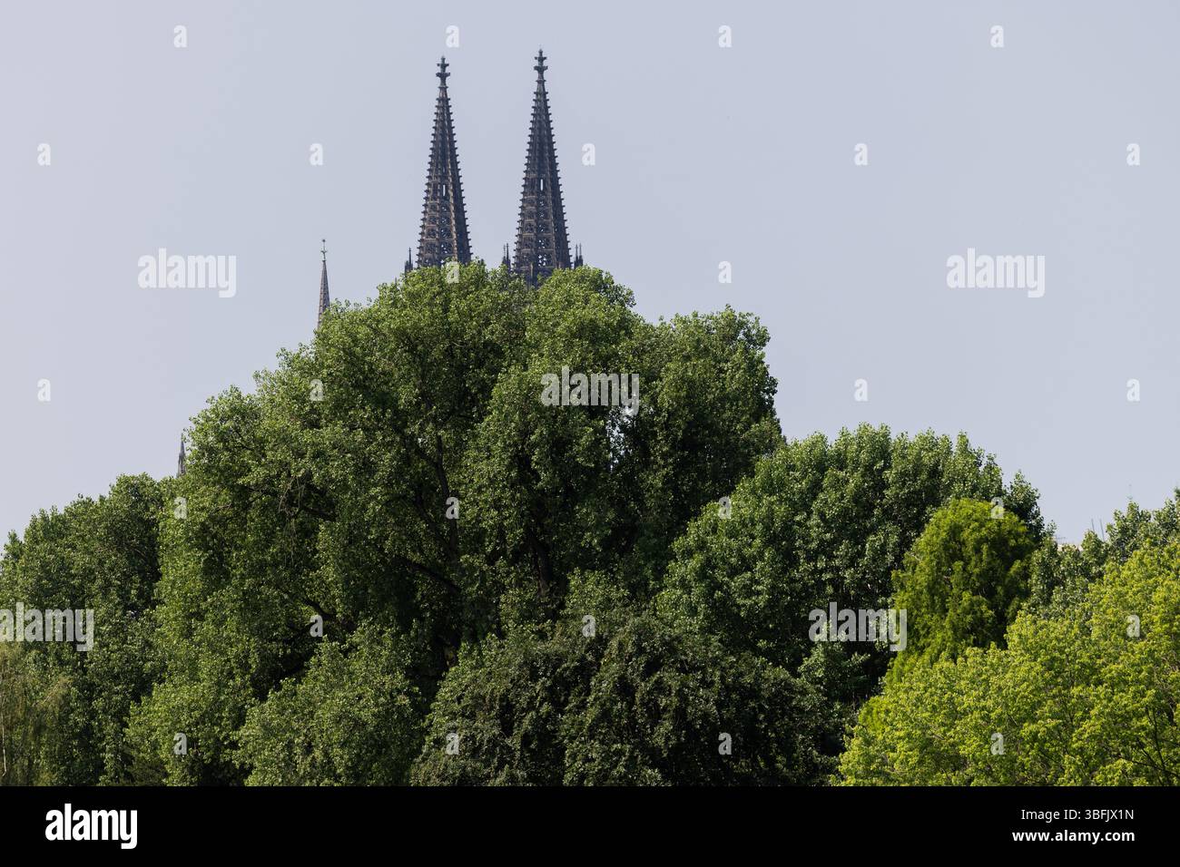 02 June 2025, North Rhine-Westphalia, Cologne: The spires of Cologne ...