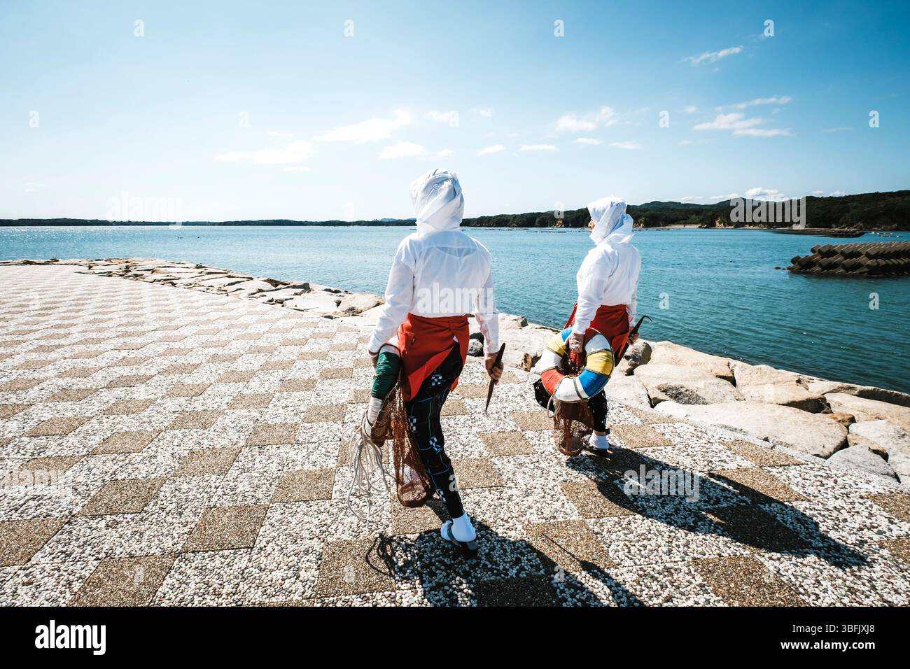 Japanese Ama divers wearing traditional attire near ocean Stock Photo ...