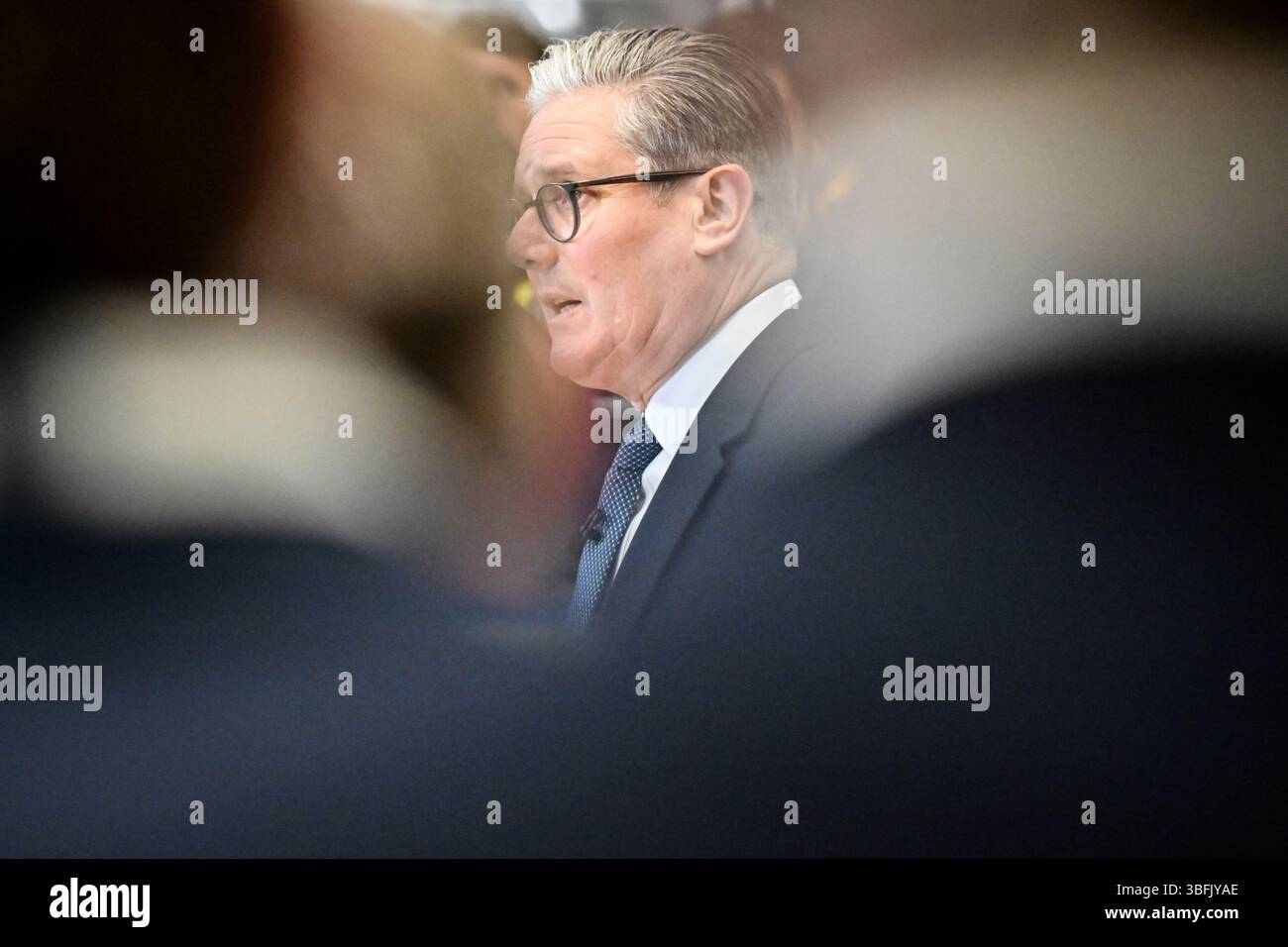Prime Minister Sir Keir Starmer speaks during a visit to BAE Systems in ...