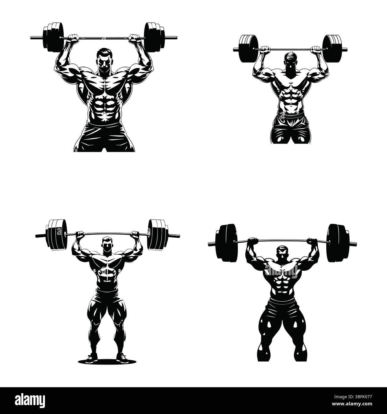 Gym Workout Silhouette with Weightlifting Figure and Fitness Body ...