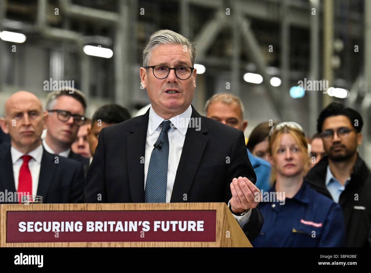 Britain's Prime Minister Keir Starmer delivers his speech during a ...