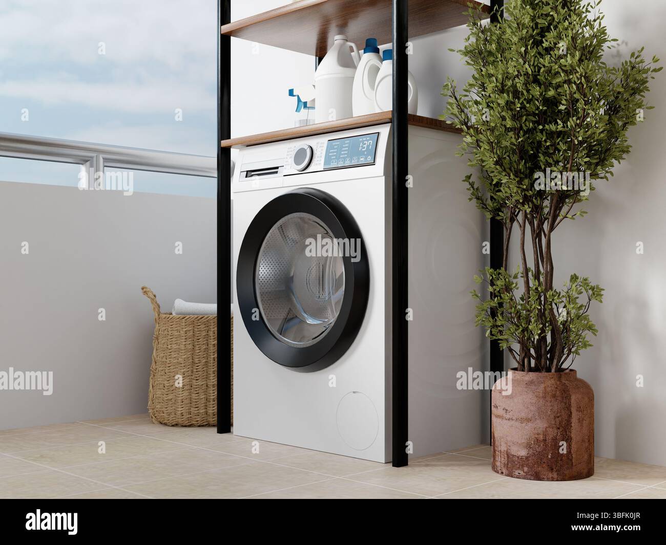 Functional laundry room with modern appliances and stylish ...