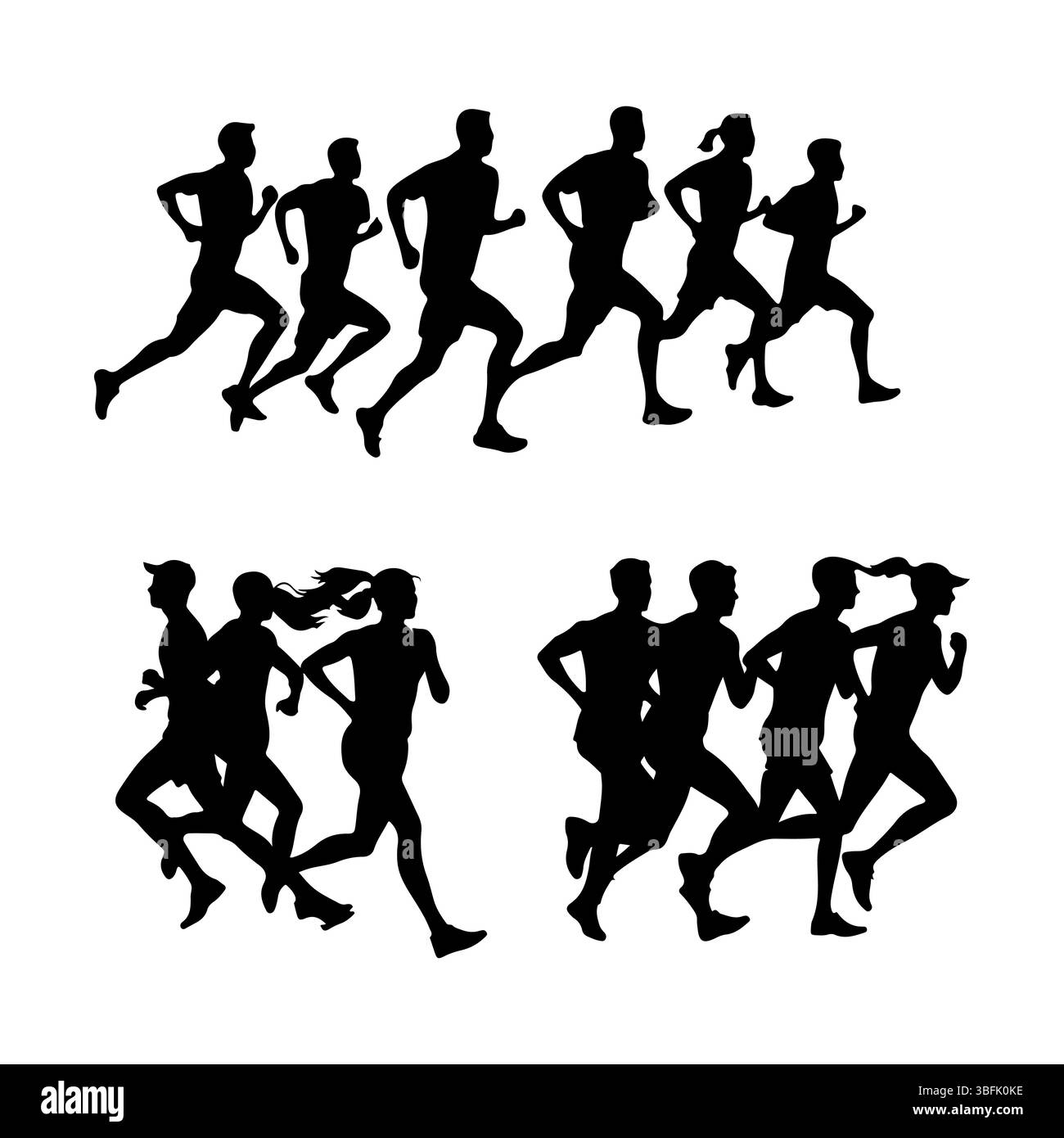 Black and White Dynamic Running Man Silhouette in Action Pose white background Stock Vector ...