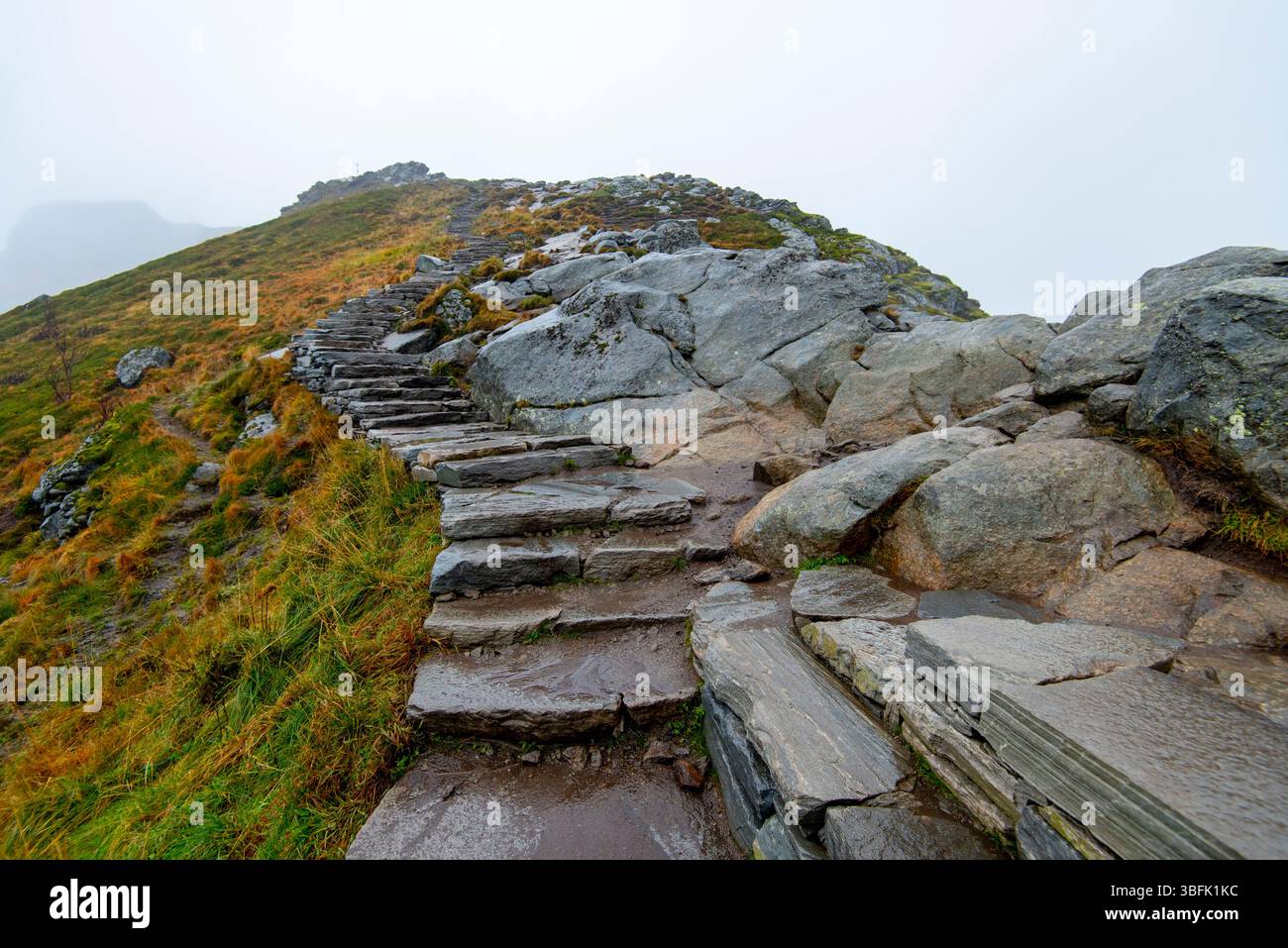 Sherpa Stairs for Reinebringen Hike in Lofoten - Norway Stock Photo - Alamy