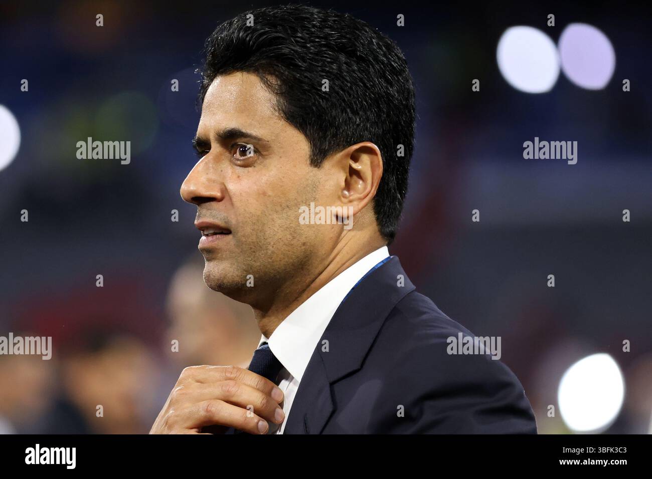 Nasser Al-Khelaifi, president of Paris Saint-Germain Fc looks on during ...