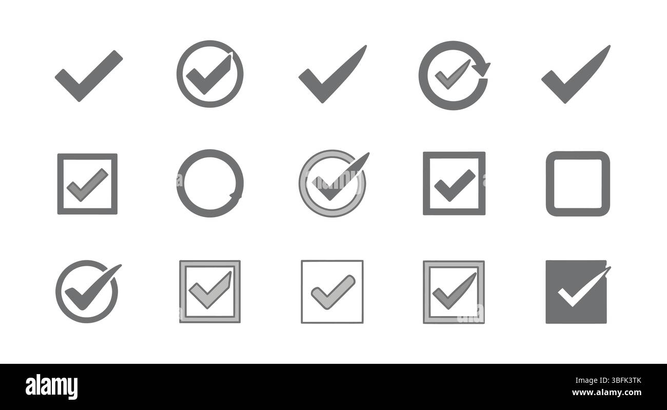 Approval & Check Icon Set – Verified, Confirmed, Success, and Validation Symbols Stock Vector ...