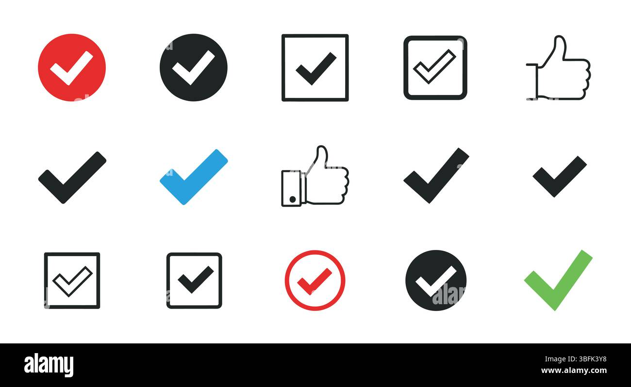 Approval & Check Icon Set – Verified, Confirmed, Success, and Validation Symbols Stock Vector ...