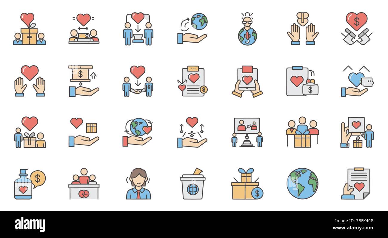Charity Icon Set – Donation, Support, Giving, and Volunteer Symbols ...
