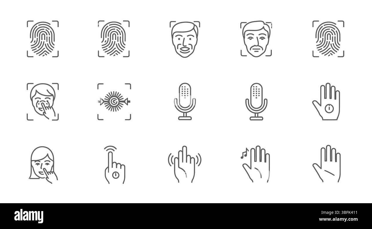 Biometrics Icon Set – Fingerprint, Face Recognition, Security, and ...