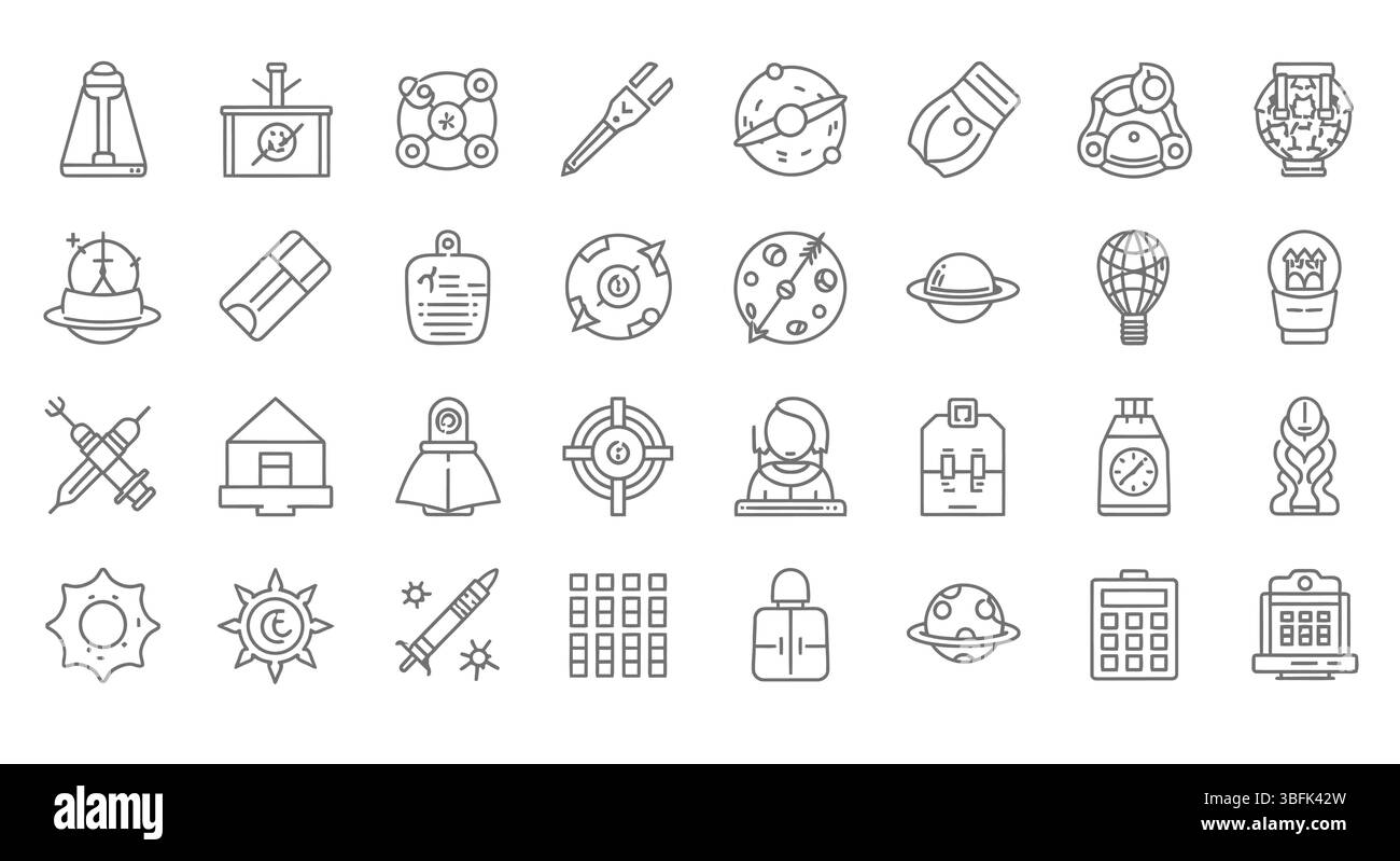 Astronomy Icon Set – Space, Planets, Stars, and Celestial Symbols Stock ...