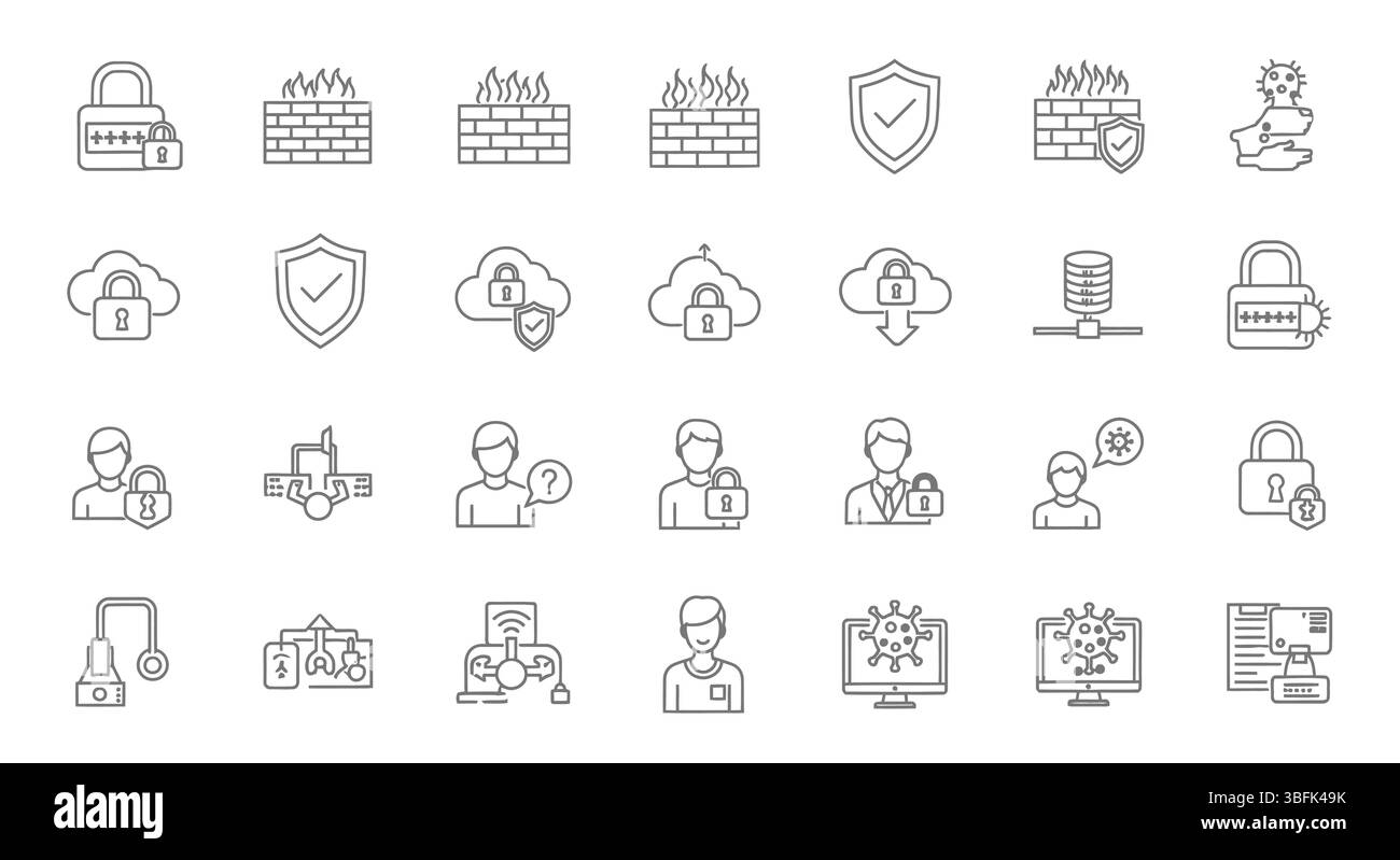 Cybersecurity Icon Set – Protection, Firewall, Encryption, and Security ...