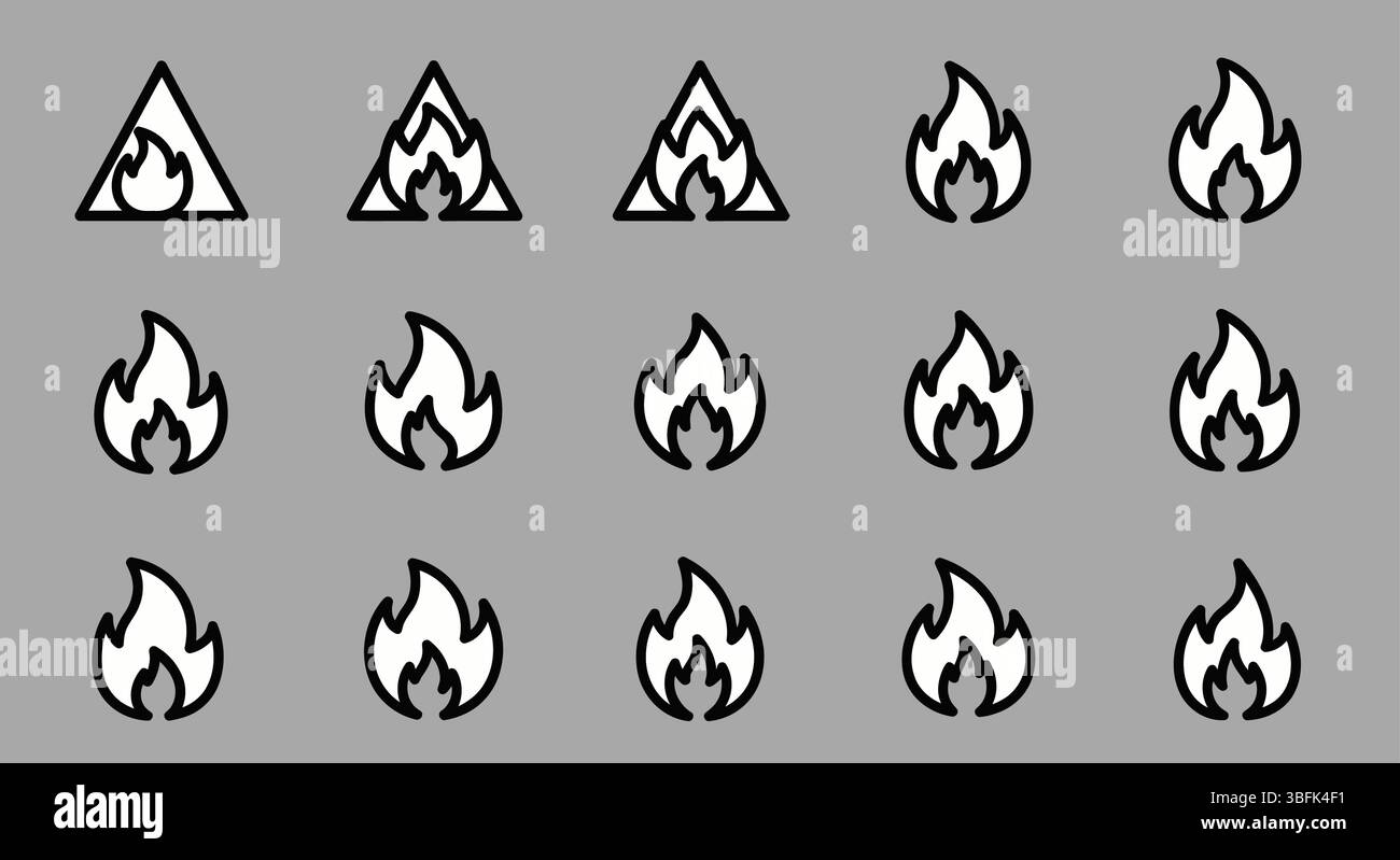 Fire Icon Set – Flame, Heat, Safety, and Energy Symbols Stock Vector ...