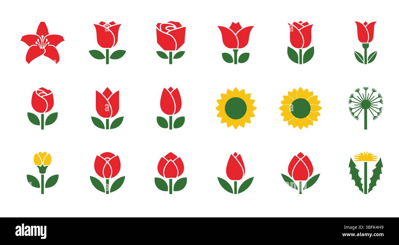 Flowers Icon Set – Bloom, Nature, Garden, and Floral Symbols Stock ...