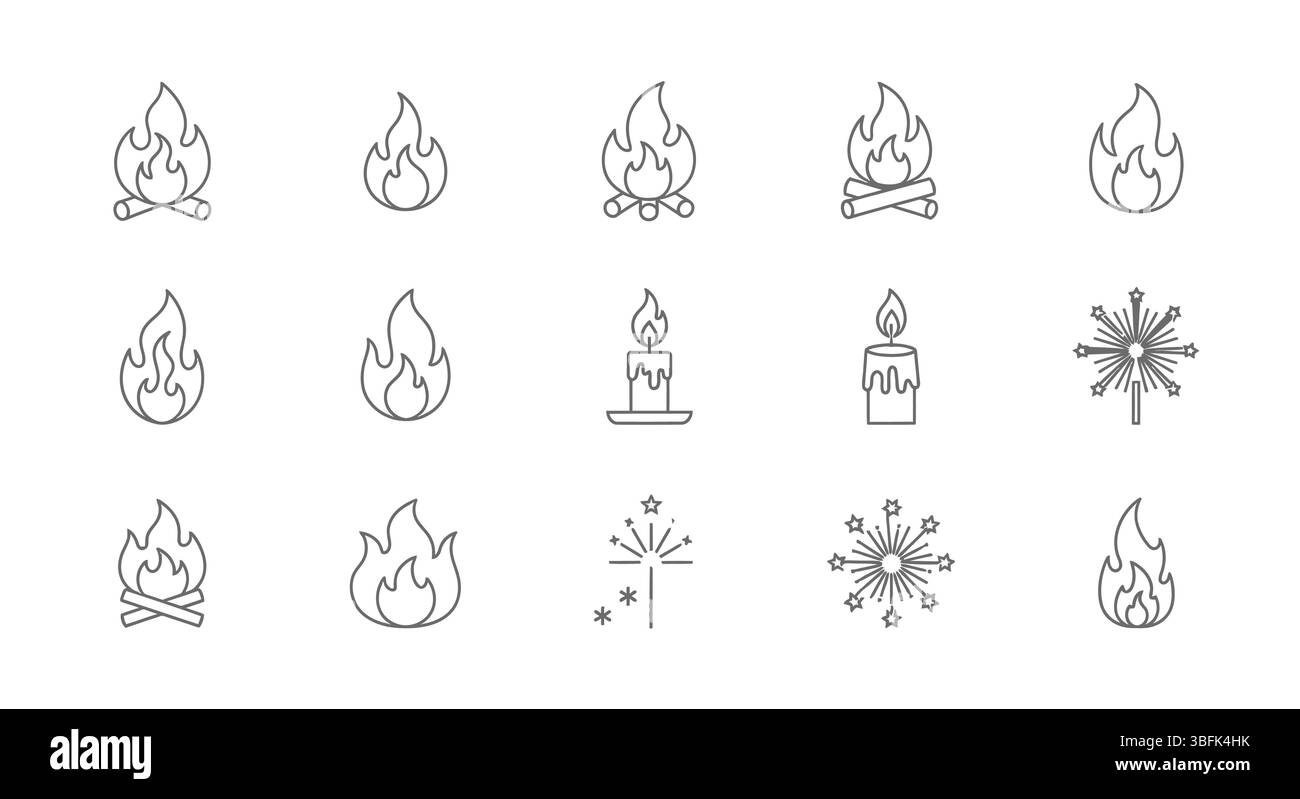 Fire Icon Set – Flame, Heat, Safety, and Energy Symbols Stock Vector ...