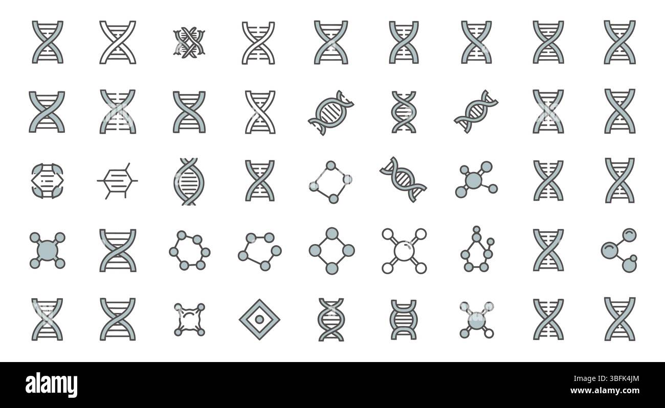 DNA Icon Set – Genetics, Helix, Biology, and Molecular Science Symbols ...